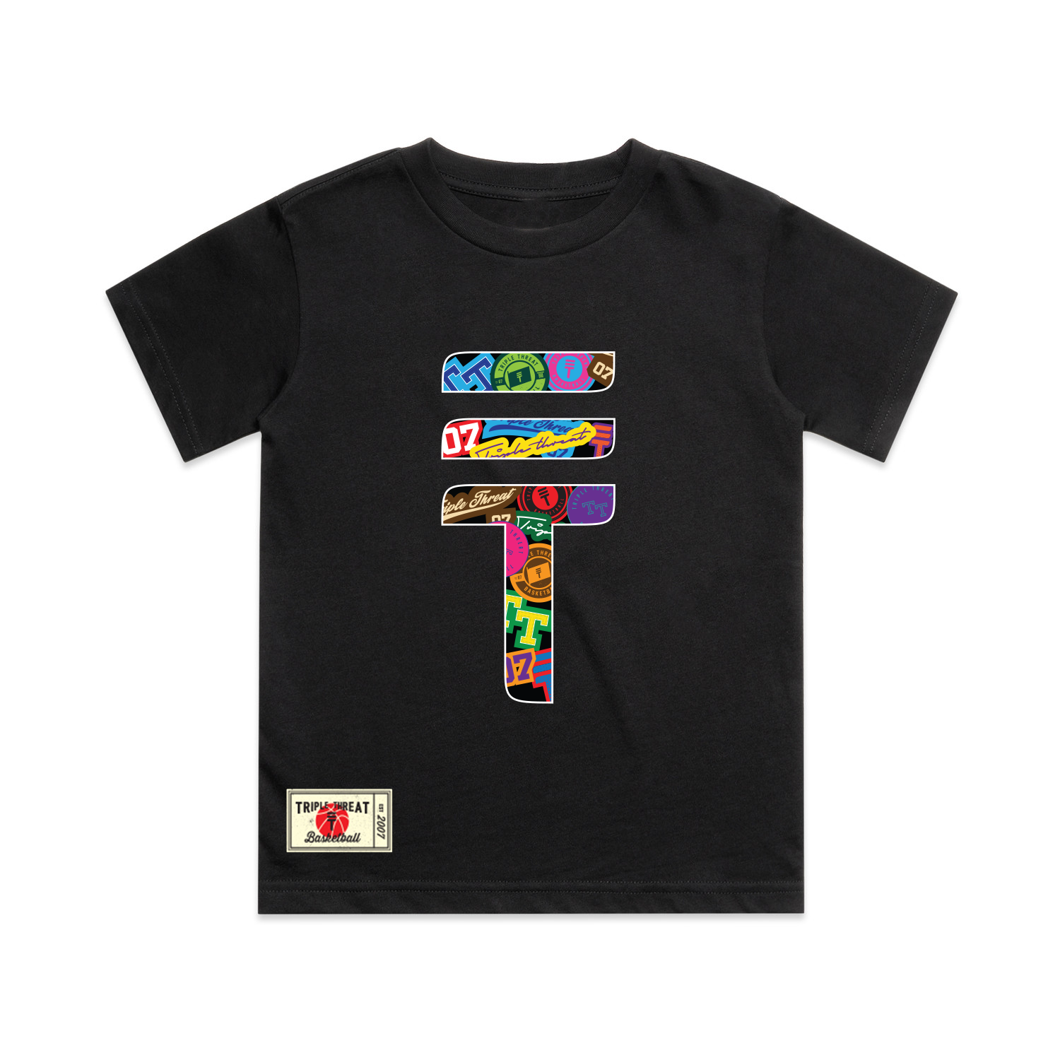 Kids Sticker Bomb T-Shirt - Black | Triple Threat NZ