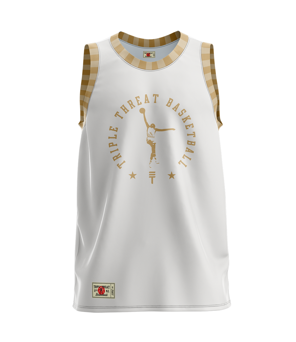 The Player Singlet - White & Gold | Triple Threat